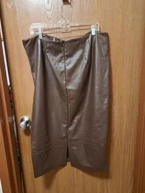 Eloquii | Skirts | Eloquii Chocolate Brown Faux Leather Midi Skirt ...